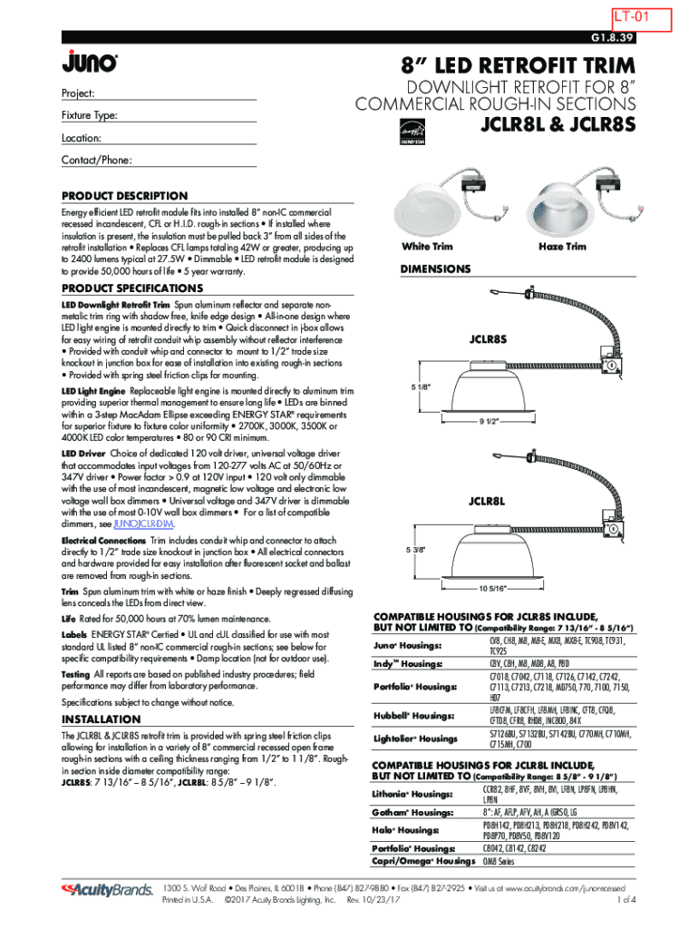 Fillable Online jclr8l. 8'' led retrofit trim downlight for 8 ...