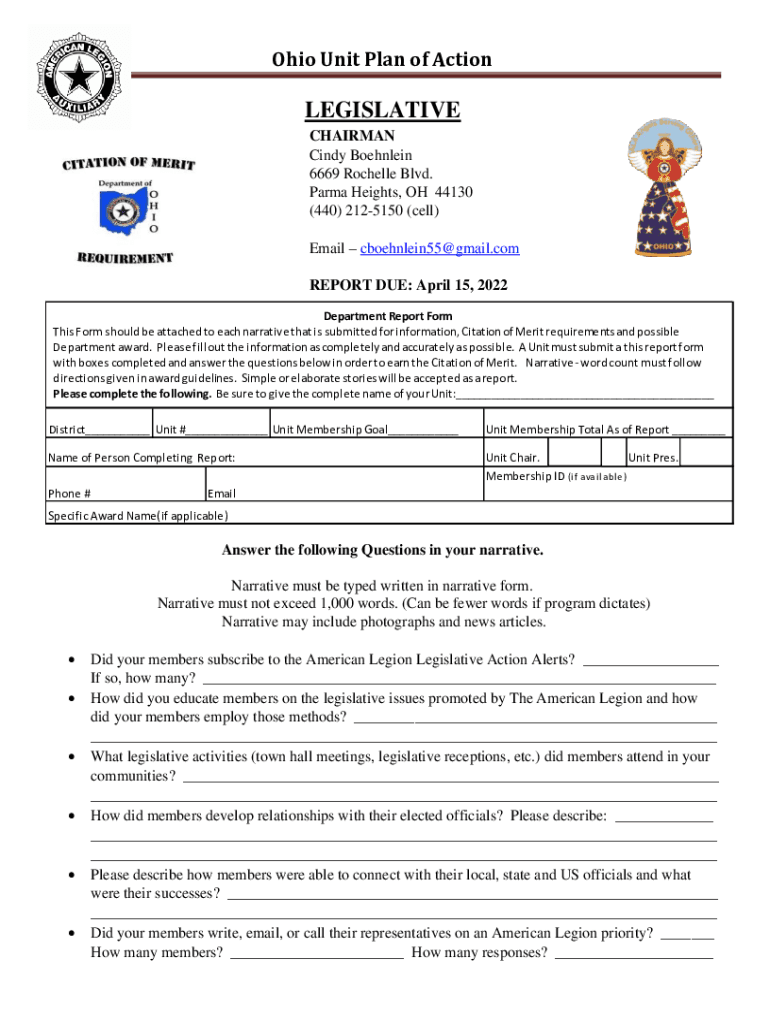 Fillable Online Ohio Unit Plan of Action - LEGISLATIVE Fax Email Print ...