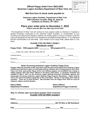 Fillable Online Official Poppy Order Form 2022-2023 Fax Email Print ...