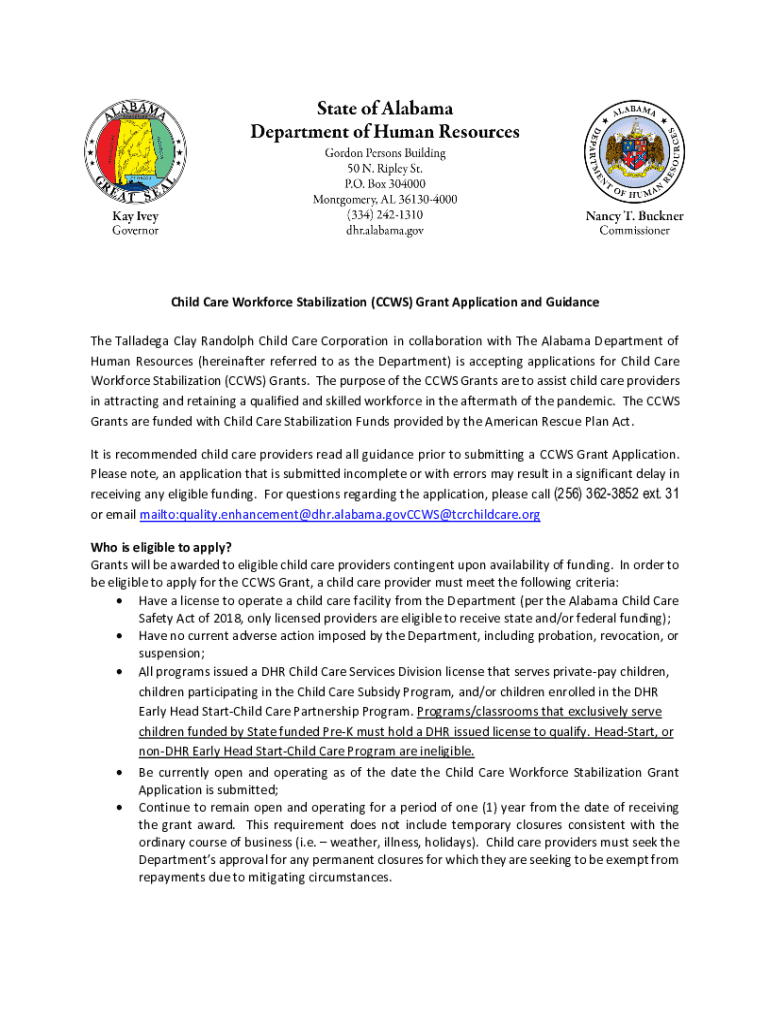 Fillable Online dhr alabama Child Care Workforce Stabilization (CCWS ...