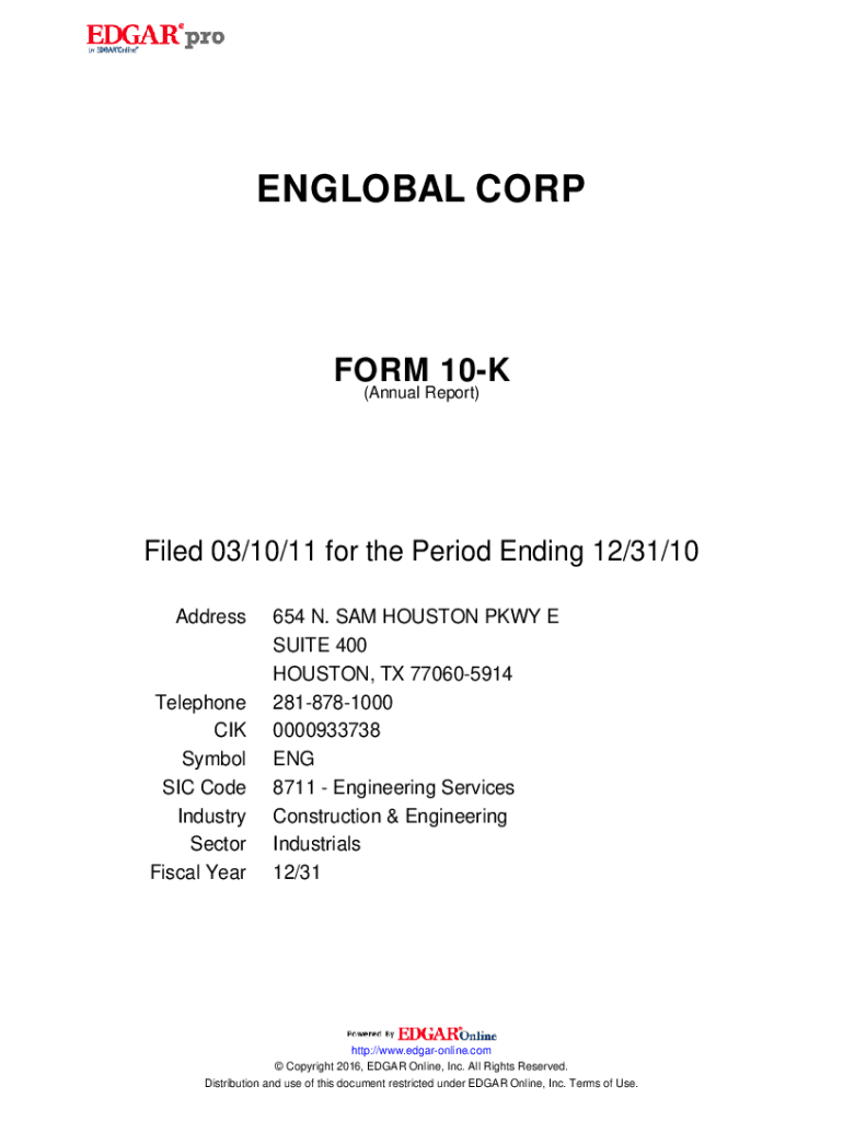 Fillable Online ENGLOBAL CORP. FORM 10-K (Annual Report) Filed 03/10/11 ...