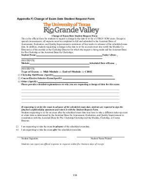 Fillable Online UTRGV School of Medicine - Change of Exam Date Student Request Form Fax Email ...
