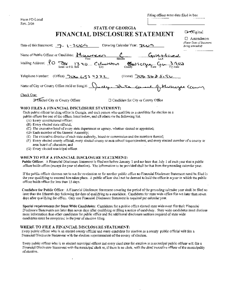 Fillable Online FINANCIAL DISCLOSURE STATEMENT - Riverdale, GA Fax ...