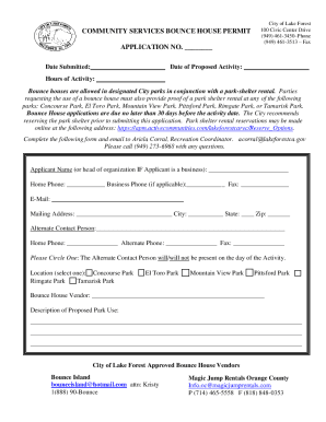 Fillable Online COMMUNITY SERVICES BOUNCE HOUSE PERMIT APPLICATION ... Fax Email Print - pdfFiller