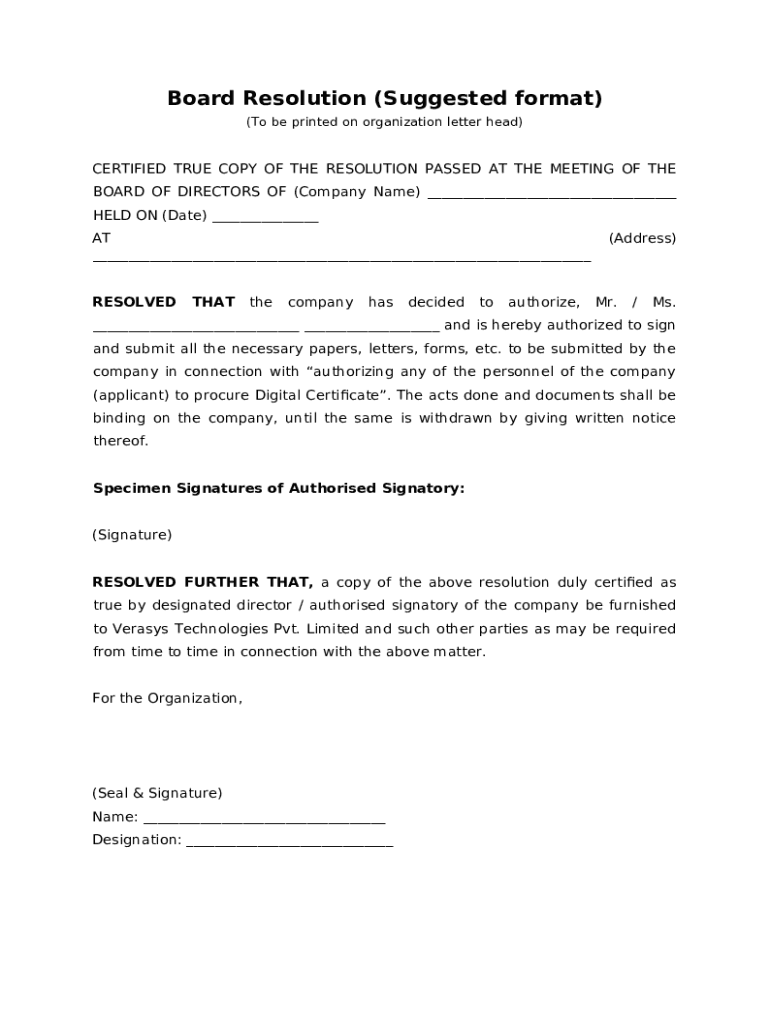 Board Resolution (Suggested at) - PantaSign Doc Template | pdfFiller