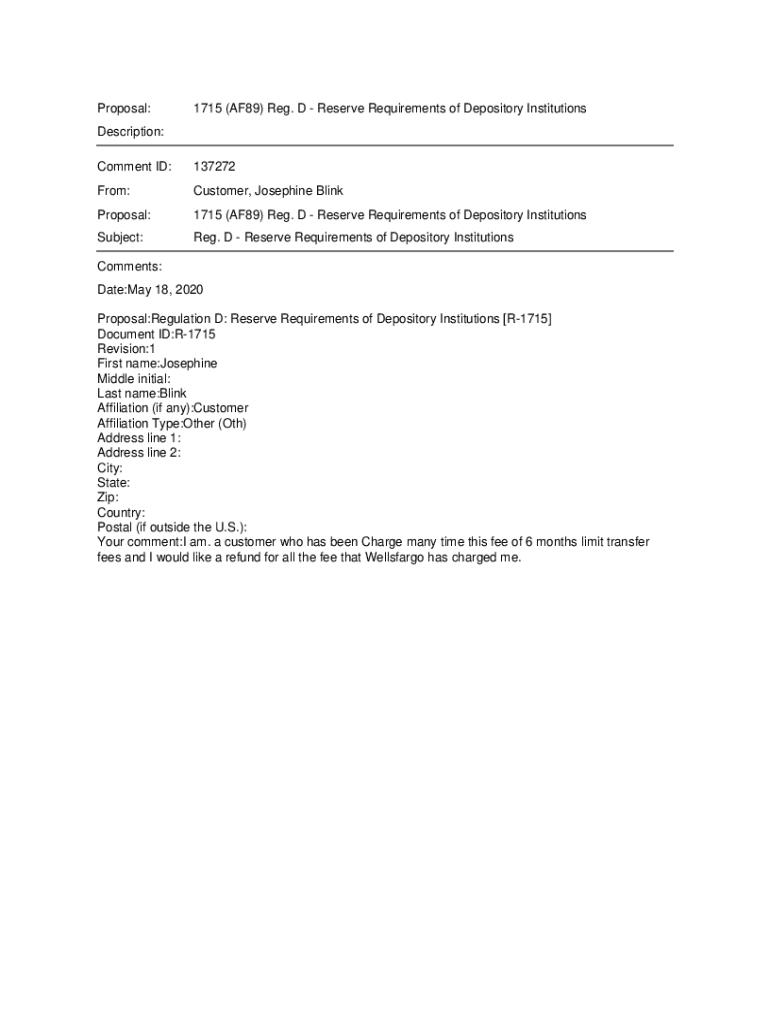 Fillable Online 1715 (AF89) Reg. D - Reserve Requirements of Depository ...