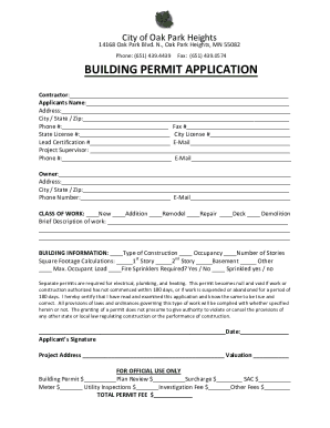 Fillable Online BUILDING PERMIT APPLICATION - City of Oak Park Heights ...