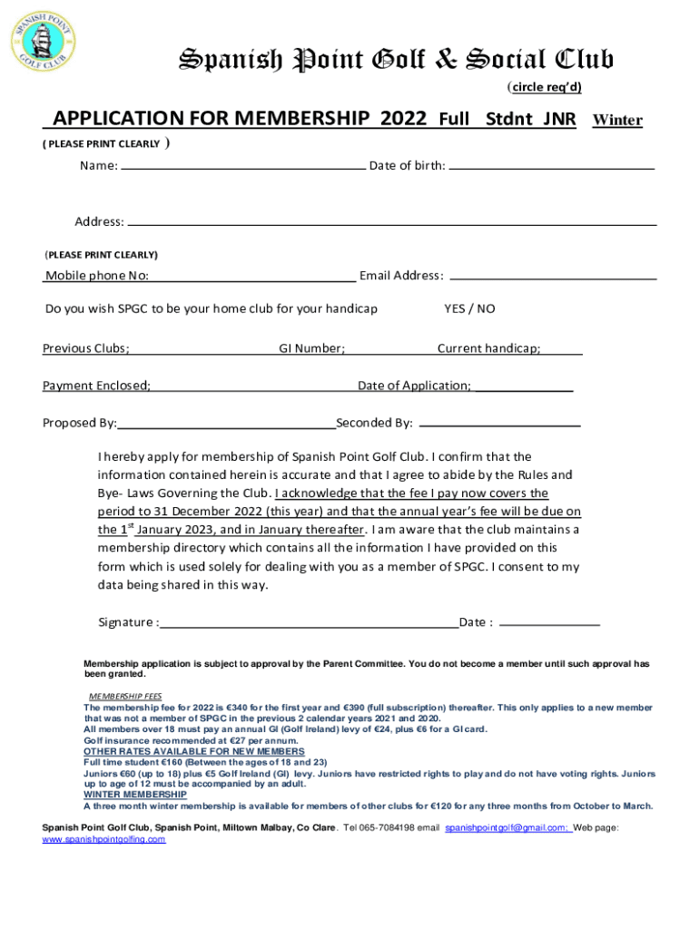 Fillable Online Spanish Point Golf Club - All You Need to Know ...