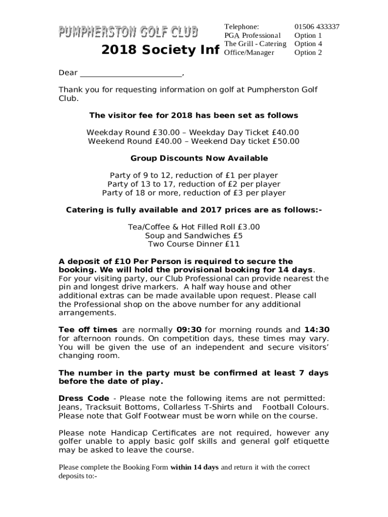 Online Golf Tee Time Booking System, Pumpherston Golf ... Doc Template ...