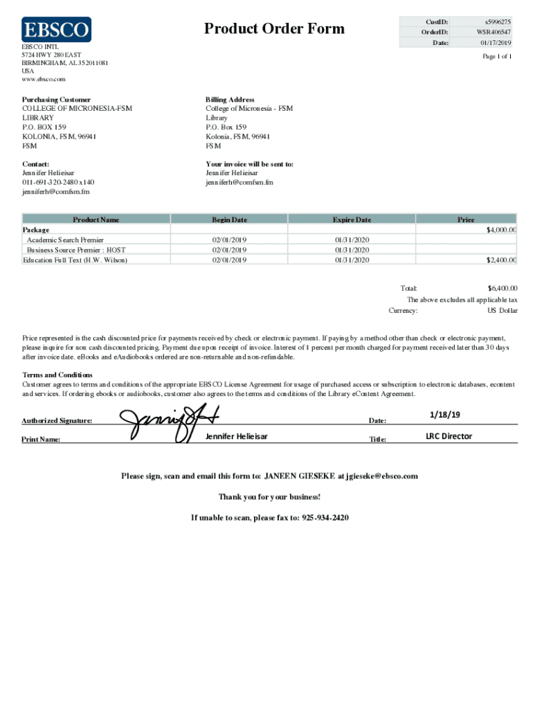 Fillable Online EBSCO Purchase Order Form - COM-FSM Fax Email Print ...