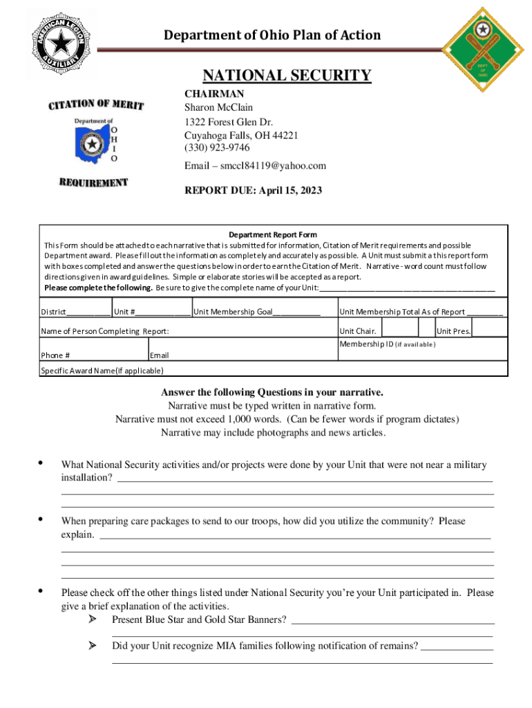 Fillable Online Department of Ohio Plan of Action - NATIONAL SECURITY ...