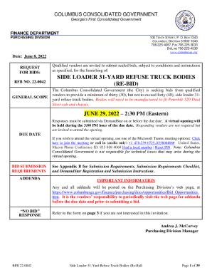 Fillable Online side loader 31-yard refuse truck bodies (re-bid) Fax Email Print - pdfFiller