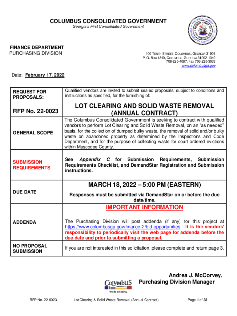 Fillable Online LOT CLEARING AND SOLID WASTE REMOVAL Fax Email Print - pdfFiller