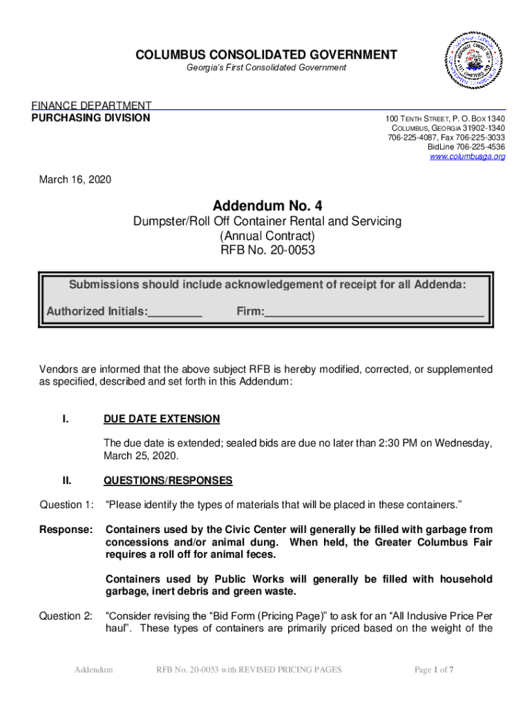 Fillable Online Addendum No. 4 - Columbus Consolidated Government Fax ...