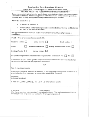 Fillable Online GA2005 Application for a Premises Licence Standard Form ...