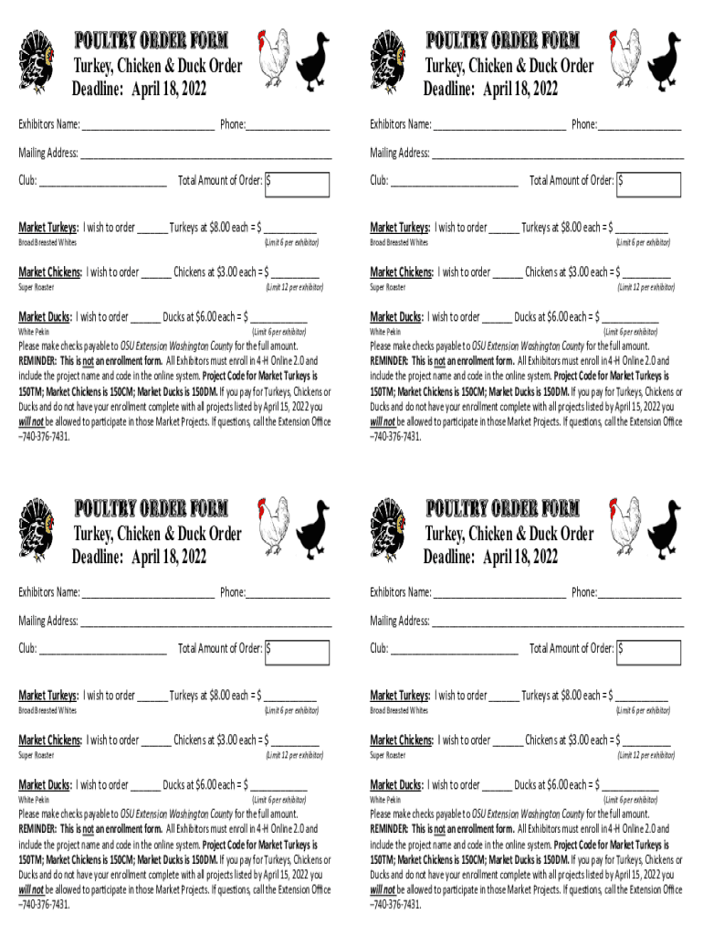 Fillable Online u osu Poultry Order Form Poultry Order Form Poultry ...