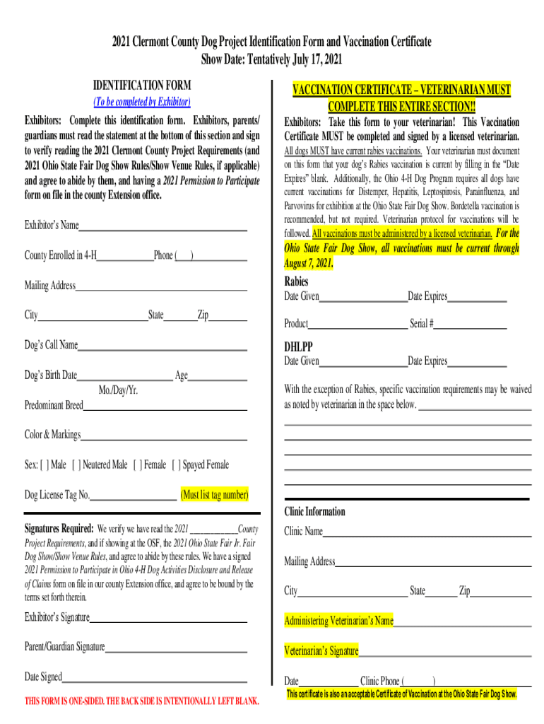 Fillable Online u osu County Dog Project Identification Form and ...