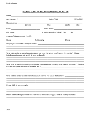 Fillable Online hocking osu 4-H Forms and Applications - Hocking County Fax Email Print - pdfFiller