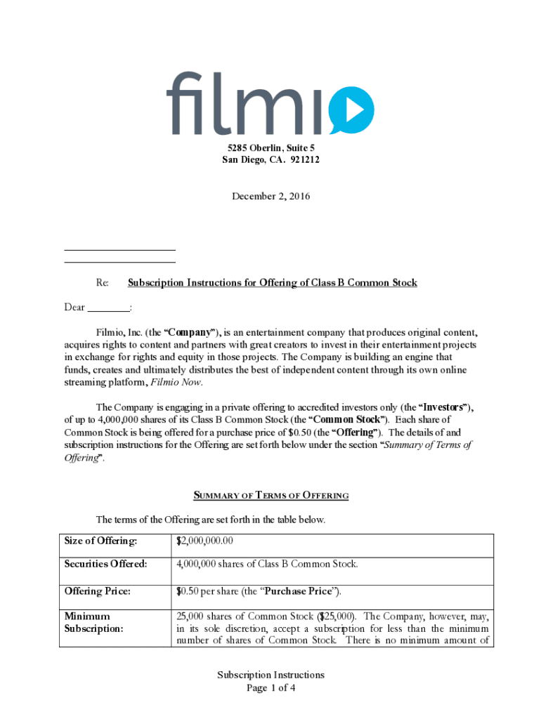 Fillable Online Form of subscription agreement - SEC.gov Fax Email Print - pdfFiller