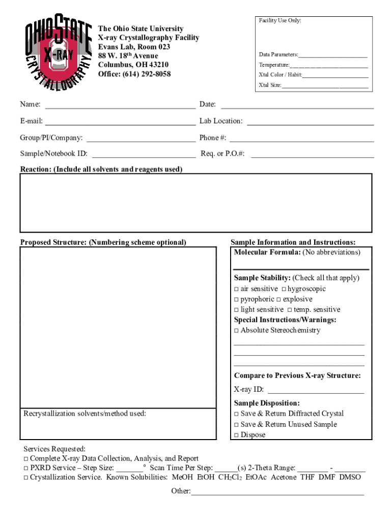 Fillable Online u osu The Ohio State University X-ray Crystallography ...