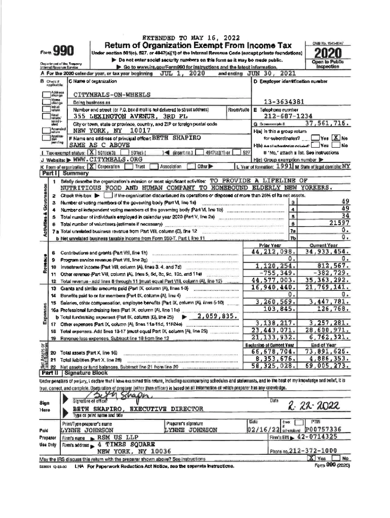 Fillable Online View our most recent IRS Form 990 - Citymeals on Wheels ...
