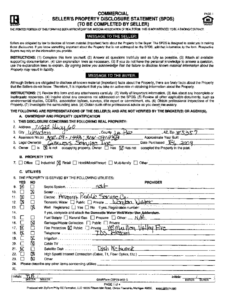 Fillable Online Residential Seller's Property Disclosure Statement Fax ...