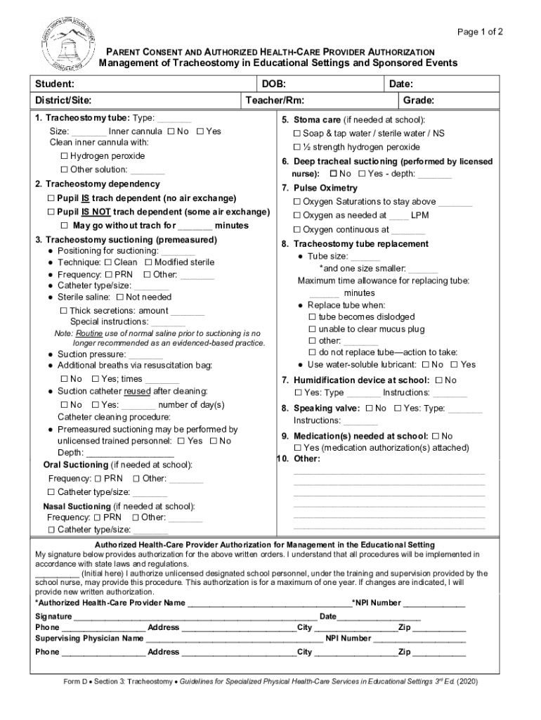 Fillable Online for Management of Tracheostomy in Educational Settings ...