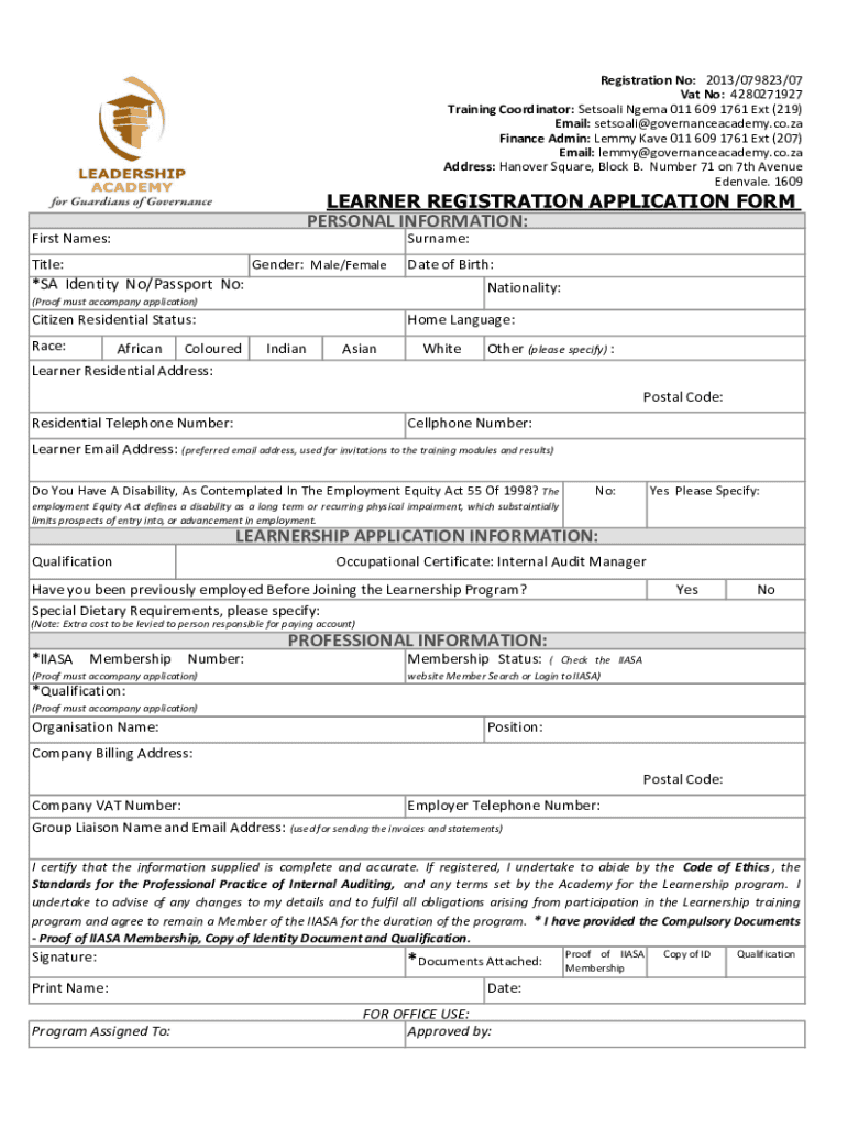 Fillable Online learner registration application form Fax Email Print ...
