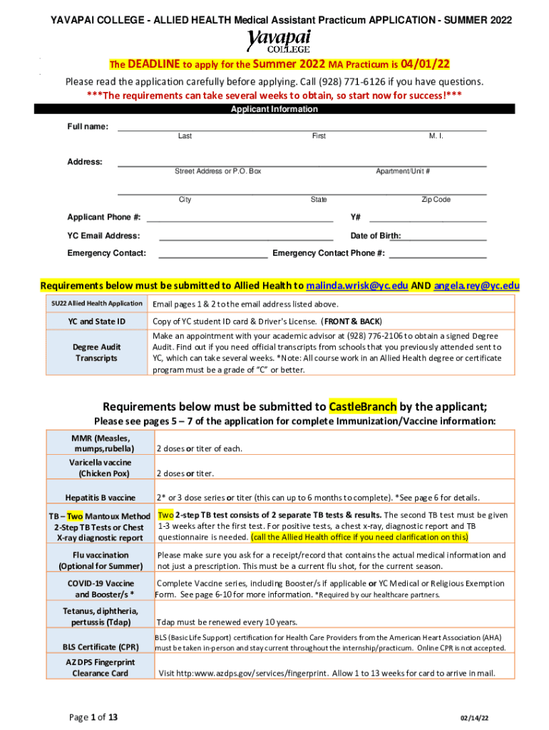 Fillable Online Requirements below must be submitted to CastleBranch by ...