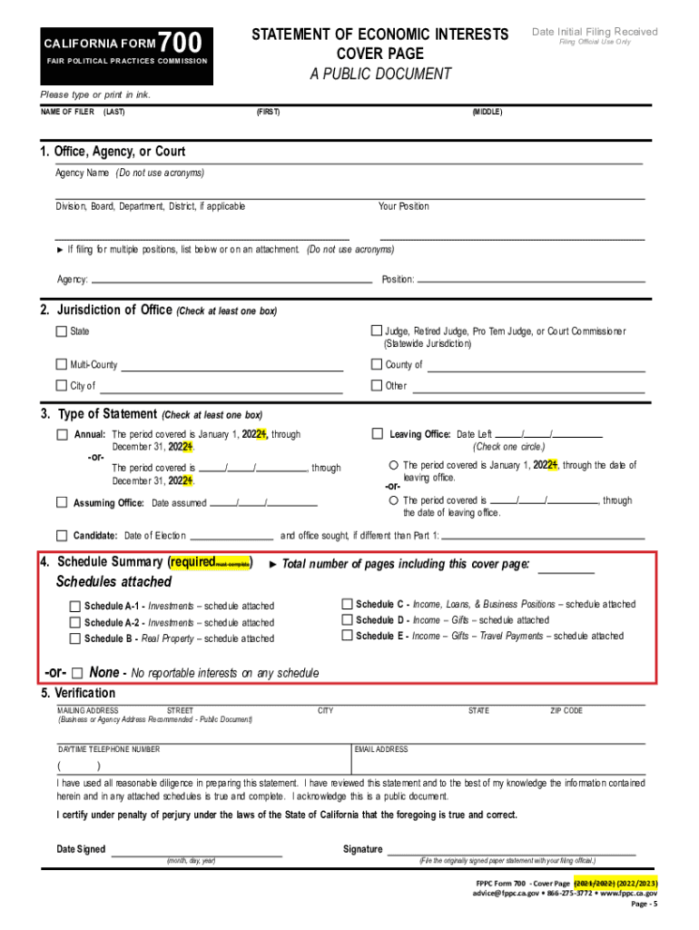 Fillable Online Form 700 - FPPC Fax Email Print - pdfFiller