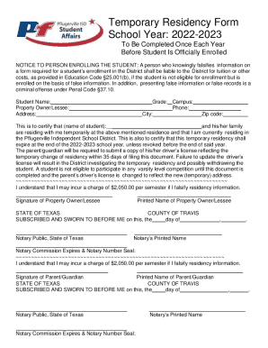 Fillable Online Temporary Residency Form School Year: 2022-2023 Fax ...