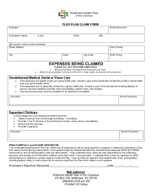 Fillable Online Flex Claim Form - Preferred Health Plan of the Carolinas Fax Email Print - pdfFiller