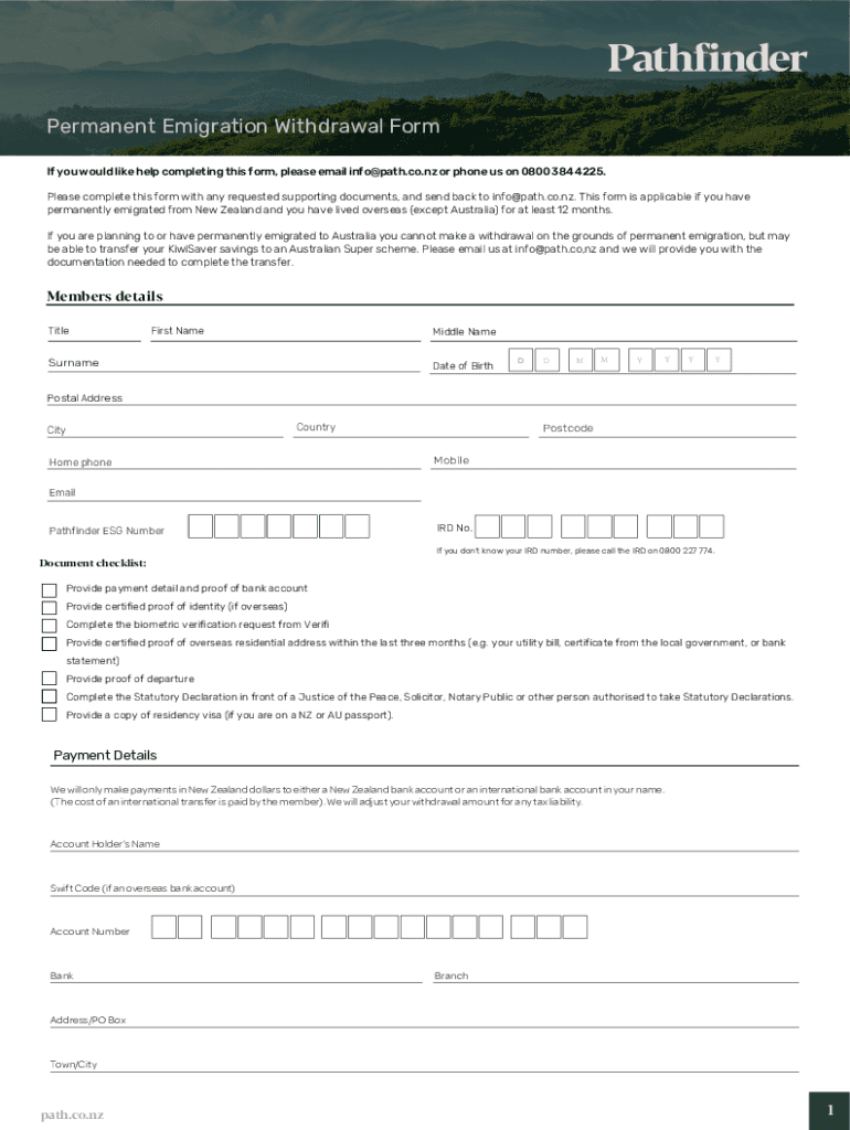Fillable Online permanent emigration withdrawal application form Fax ...