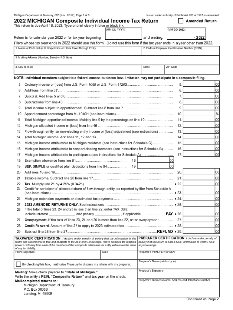 Fillable Online Income Tax Forms - State of Michigan Fax Email Print ...
