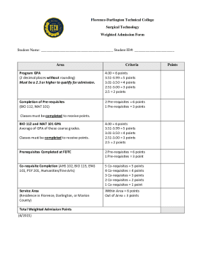 Fillable Online Weighted Admission Form Fax Email Print - pdfFiller