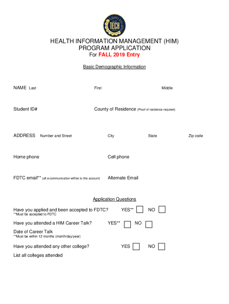 Fillable Online Health Information Management (online), 1-yr Certificate ... Fax Email Print ...