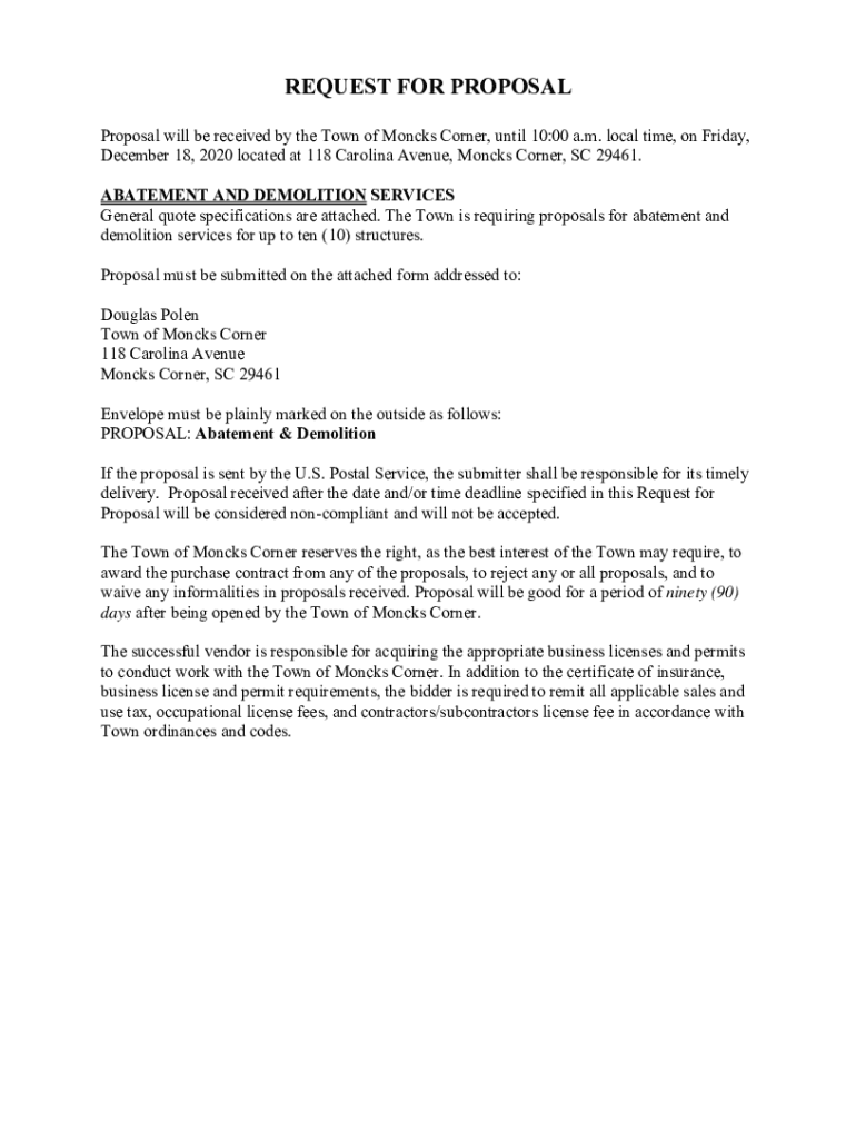 Fillable Online REQUEST FOR PROPOSAL - Town of Moncks Corner Fax Email Print - pdfFiller