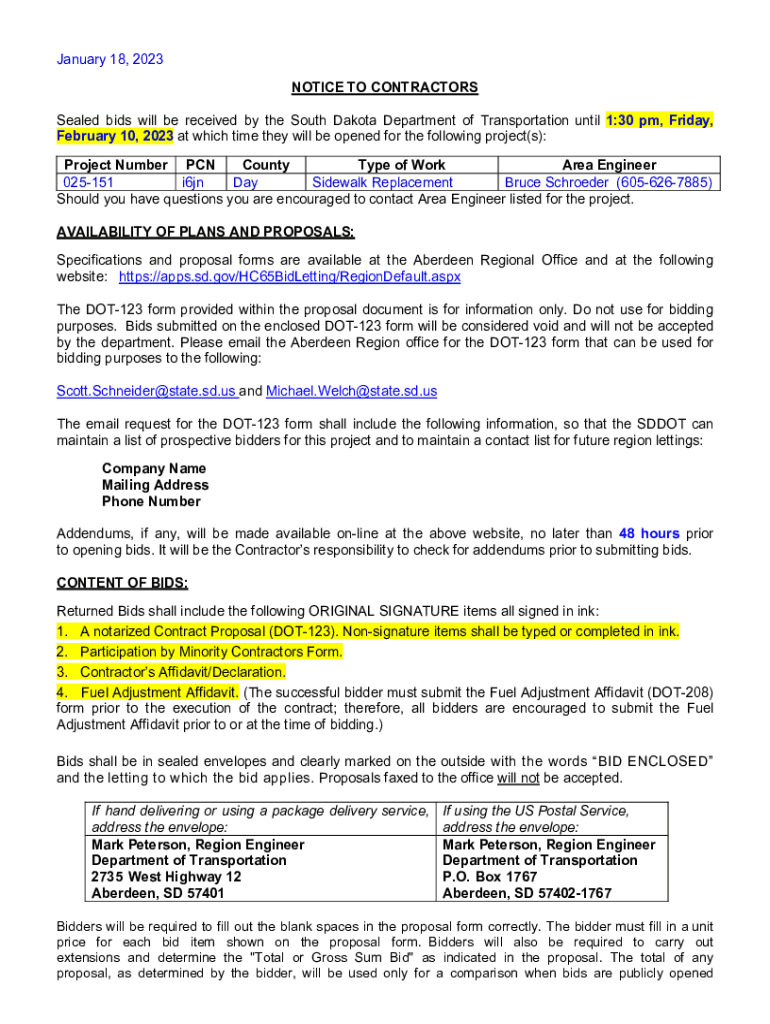Fillable Online apps sd Letting Detail - South Dakota Department of Transportation - Fax Email ...