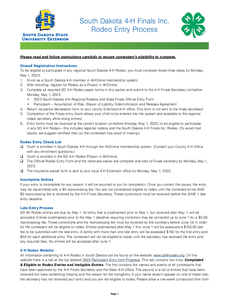 Fillable Online General Information for SD 4-H Rodeo Entry and 4-H Finals ... Fax Email Print ...