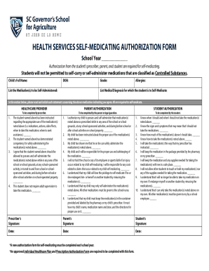 Fillable Online Health Services Self-Medicating Authorization Form ...