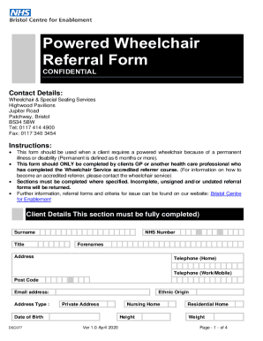 Fillable Online Wheelchair Service Referral Form - Confidential 1 ...