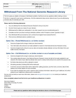 Fillable Online Withdrawal From The National Genomic Research Library ...