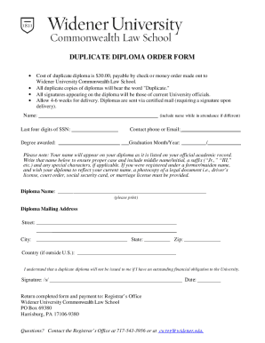 Fillable Online Diploma Order Form - Delaware Law School Fax Email ...
