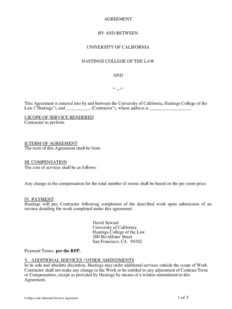 Fillable Online SAMPLE AGREEMENT - UC Hastings Sites Fax Email Print ...