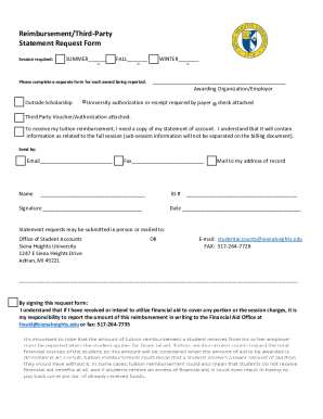 Fillable Online Reimbursement/Third-Party Statement Request Form Fax ...
