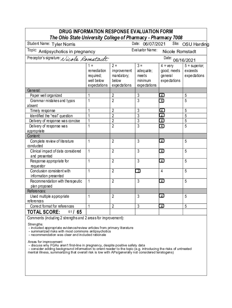 Fillable Online DRUG INFORMATION RESPONSE EVALUATION FORM The ... Fax ...