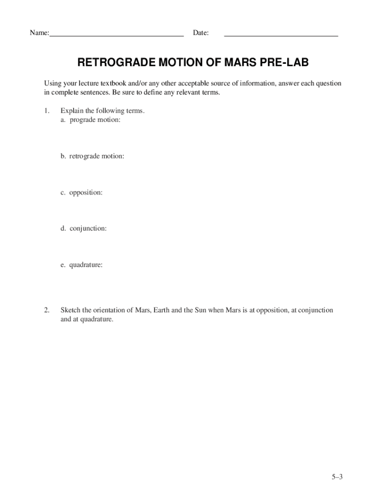 Fillable Online RETROGRADE MOTION OF MARS PRE-LAB Fax Email Print ...