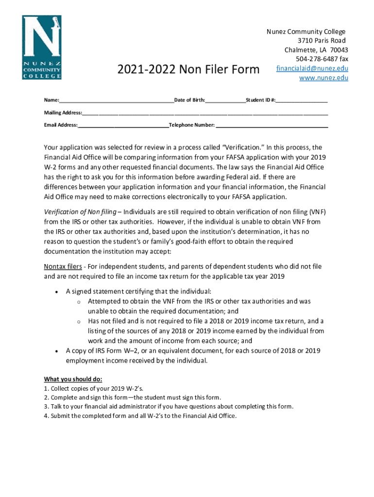 Fillable Online Non Filer Form Fax Email Print - pdfFiller