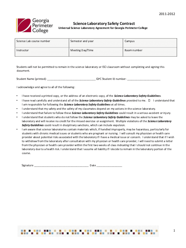 Fillable Online sites gsu Student Laboratory Safety AgreementCarolina ...
