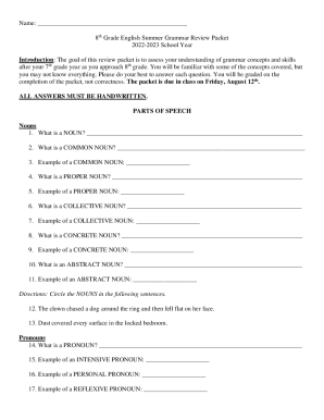 Fillable Online Grammar Review Packet 8th Grade Teaching Resources ...